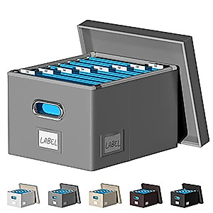 DYWMM File Organizer Box -Document Organizer Storage for Office-Collapsible Leather File Cabinet for Easy File Folder Storage -Easy Slide Durable Hanging File Box (16.7 x 13.6 x 11.2 inches, Gray)
