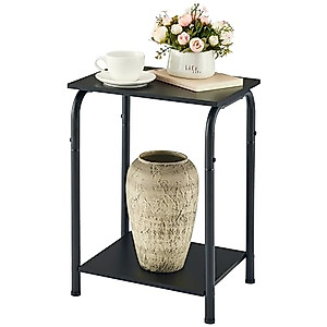 Tajsoon Small End Table with 2 Tier Storage Shelves, Small Side Table for Small Spaces, Sofa Table, Bedside Table, Small Table for Living Room, Bedroom, Sturdy Frame & Easy Assembly