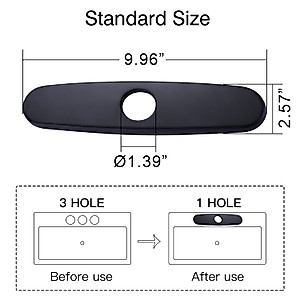 HMEGAO 10” Kitchen Sink Hole Cover, Faucet Deck Plate Escutcheon for Bathroom or Kitchen, 10 inch Stainless Steel Faucets Cover for 1 or 3 Holes (Matte Black)