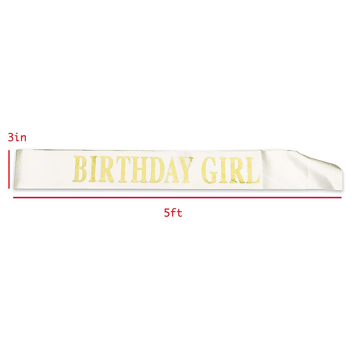 Dadam Birthday Sash for Girls White Satin Birthday Girl Sash with Gold Glitter Lettering Party Favors, Supplies and Decorations