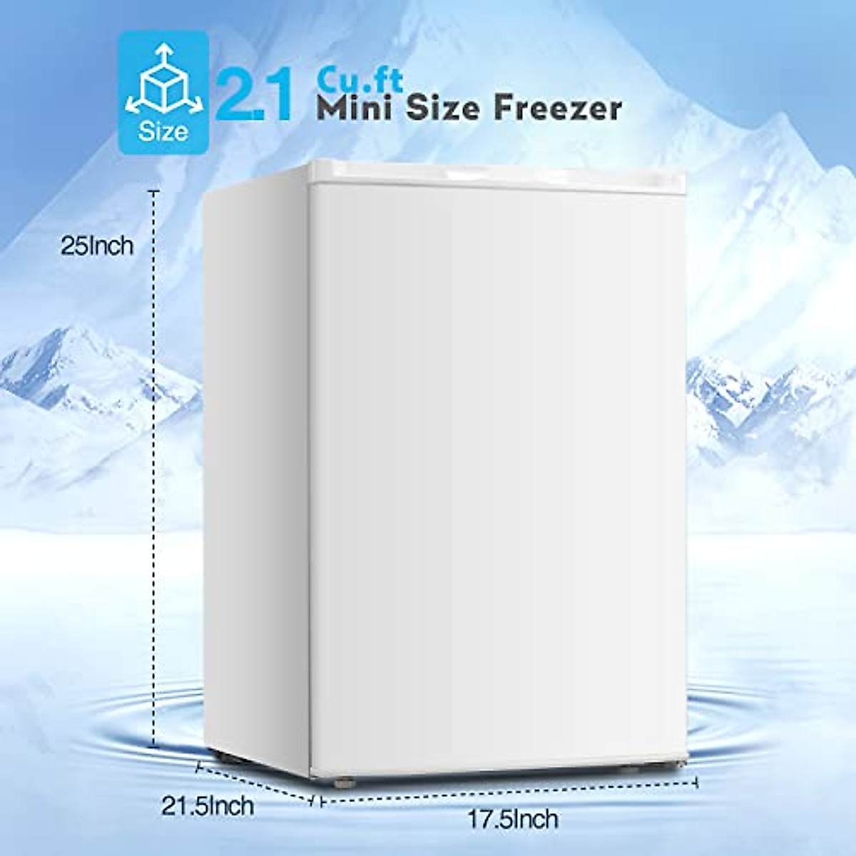R.W.FLAME Mini Freezer Countertop, 2.1 Cu.Ft Energy Saving Upright Freezer, Small Freezer with Reversible Single Door for Home/Dorms/Apartment/Office (White)