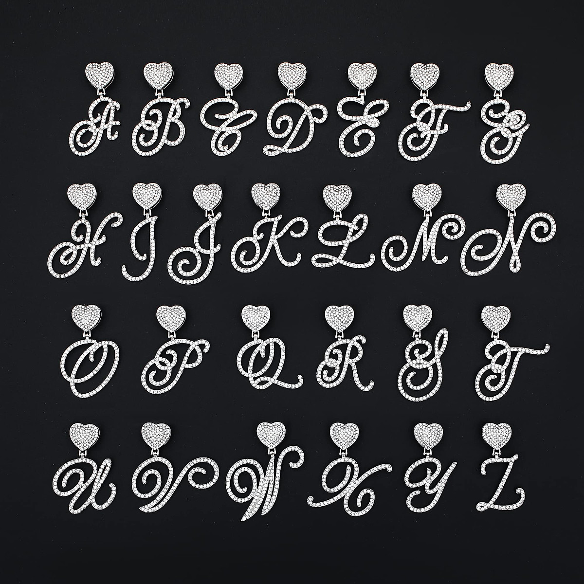 RLMOON Cursive Silver Initial Necklace for Women Miami Iced Out Cuban Chain Choker Necklace Diamond Initial Heart Pendant Letter Necklace Alphabet Hip Hop Jewelry M