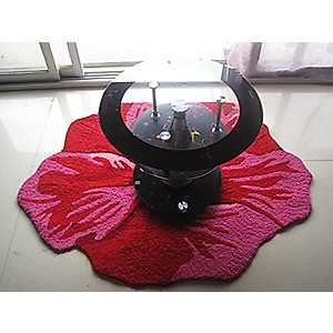 Morden Handmade Needlepoint Floor Rug Red Bathmat Flower Rug Girls Bedroom Non-Slip Rugs, Great Gift for Christmas (Hibiscus) 31.5" x 23.6"