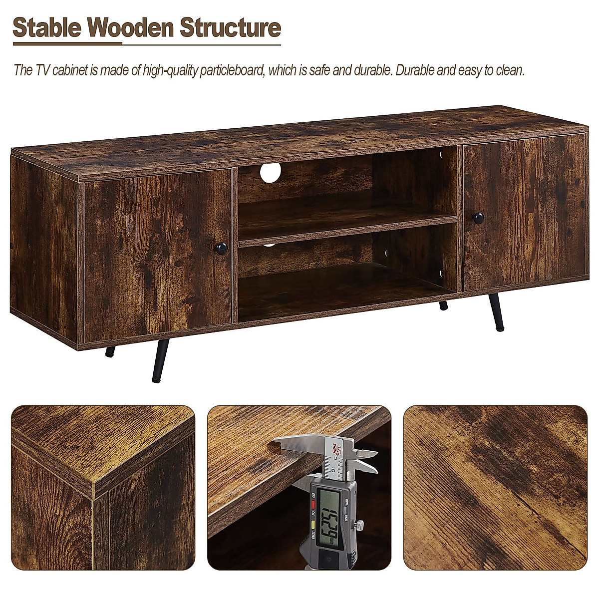 CLIPOP Mid Century Modern TV Console, 55" TV Stand for 65 Inch TVs, Wooden Entertainment Center with Storage, Open Shelf, Metal Leg for Living Room, Bedroom TV Cabinet for Flat Screens, Rustic Brown