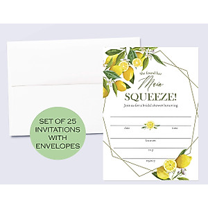 Moonrise Papery Set of 25 Lemon Theme Bridal Shower Invitations with Envelopes — Main Squeeze Bridal Shower Invitations with Envelopes