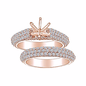 (2.5 Cttw) Round Shape White Natural Diamond Semi Mount Engagement Wedding Ring Set in 14k Solid Rose Gold Ring Size-7.5