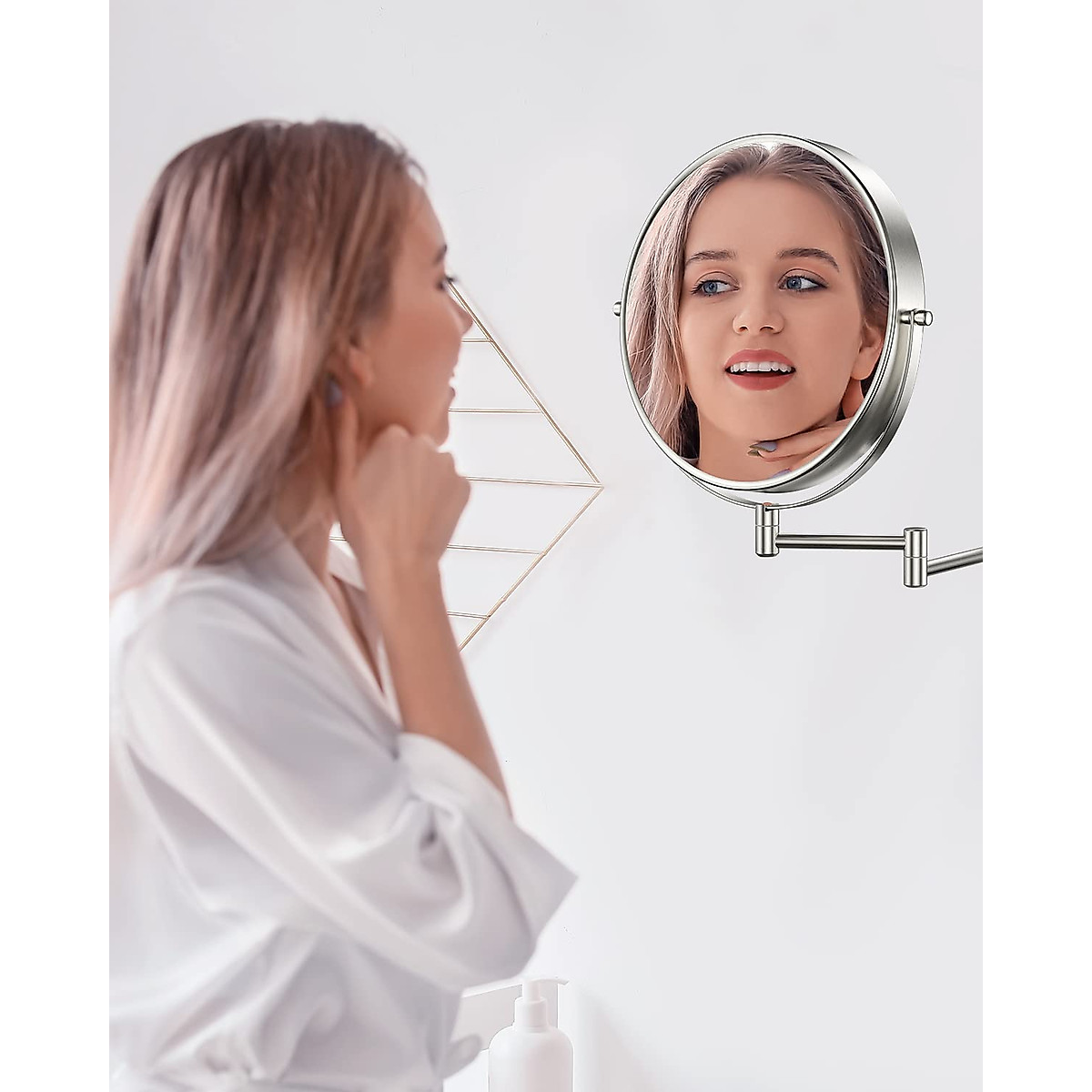 Benbilry 9" Large Size Wall Mounted Makeup Vanity Mirror, 1X/10X Magnifying Double Sided Shaving Mirror for Bathroom, 360° Swivel Extendable Arm Nickel Finish