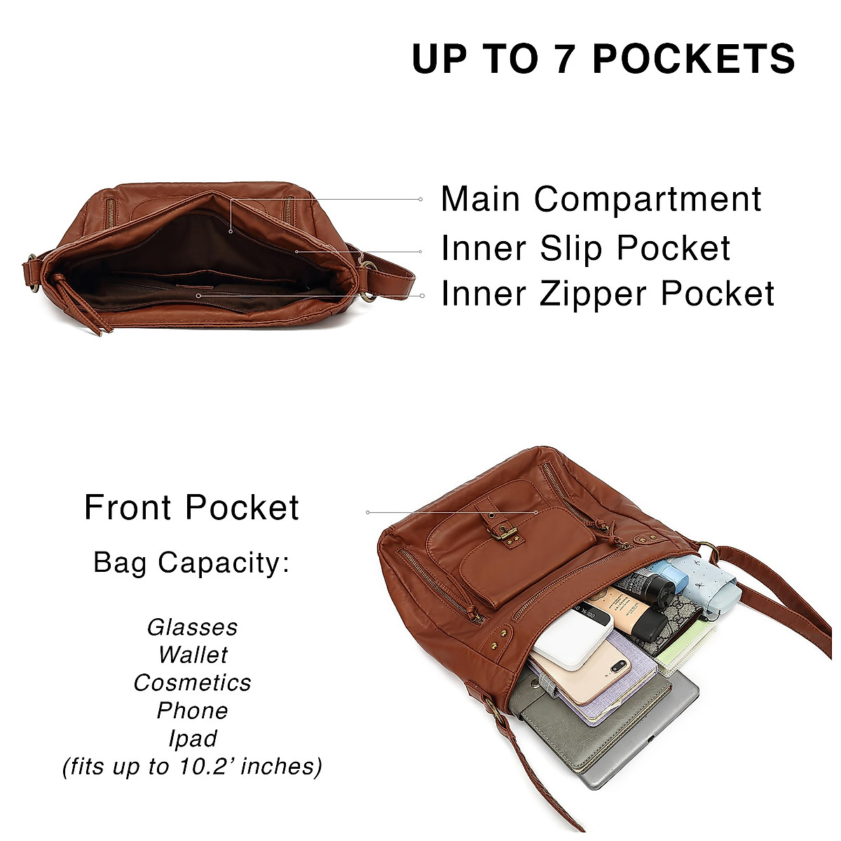 Scarleton Purses for Women, Crossbody Bags for Women, Crossbody Purse, Handbags for Women, Multi Pocket Shoulder Bag Large, H200504A, Brown