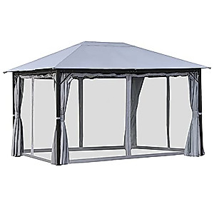Outsunny 10' x 13' Patio Gazebo, Aluminum Frame, Outdoor Gazebo Canopy Shelter with Netting & Curtains, Garden, Lawn, Backyard and Deck, Gray