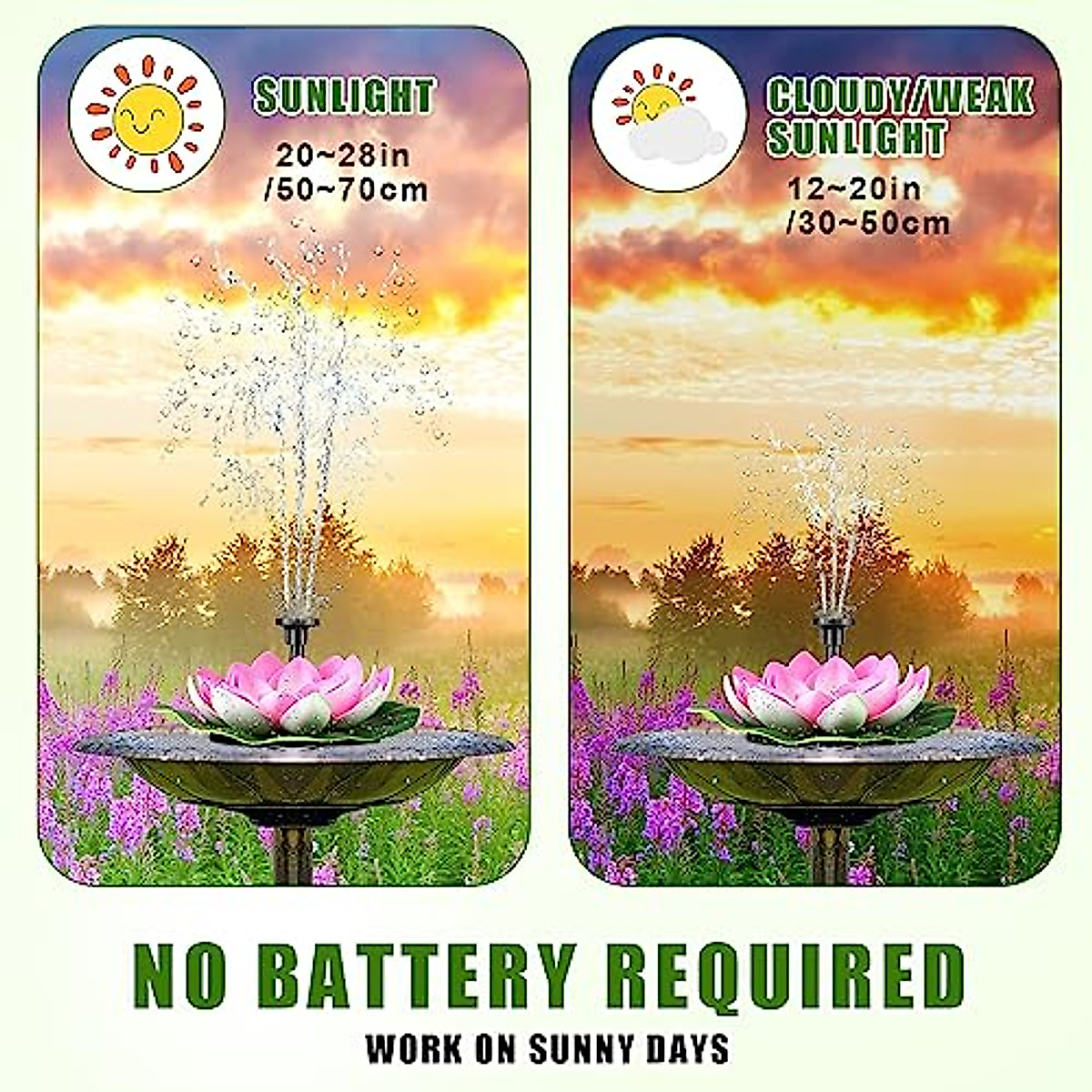 Hiboom 2 Pcs Solar Water Fountain with Lotus Leaf Solar Bird Bath Fountain Pump Solar Fountain with 6 Nozzles Solar Powered Bird Bath Floating Fountain Panel Solar Water Fountain for Fish Tank Pool