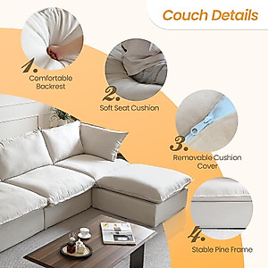 JACH U Shape Couch Sectional for Living Room, Convertible Sectional Sofa, Modern Deep Seat Cloud Couch, Modular Sectional Couch with Ottomans for Living Room, Apartment (4 Seats, 2 Ottomans, Beige)