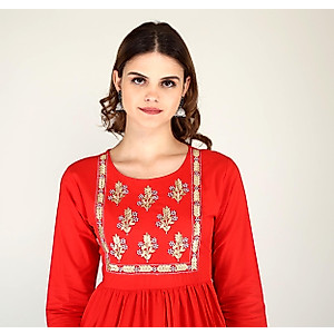 MAHICH WOMEN'S Rayon Anarkali Kurti, Plazzo with Dupatta Set (L) Red