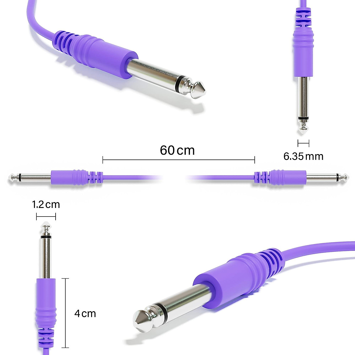 ExcelValley - 1-Pack - Mono Instrument Guitar Cable Patch Lead - TS 6.35mm 1/4" [Purple | 60 cm - 23.62"]