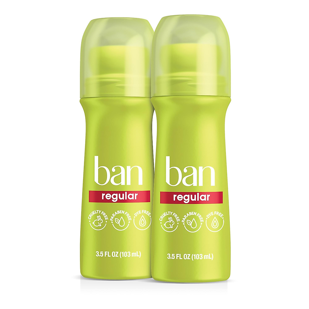 Ban Invisible Roll-on Antiperspirant Deodorant for Women and Men, 24-Hour Underarm Odor & Sweat Protection, Regular, 3.5 Oz, Pack of 2