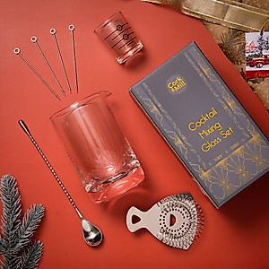 Cork & Mill Cocktail Mixing Glass, Old Fashioned Kit, Large 24 oz Crystal Cocktail Mixer for Bartenders and Mixologists, 9-Piece Bar Accessories Cocktail Set for Manhattans and Other Whiskey Drinks