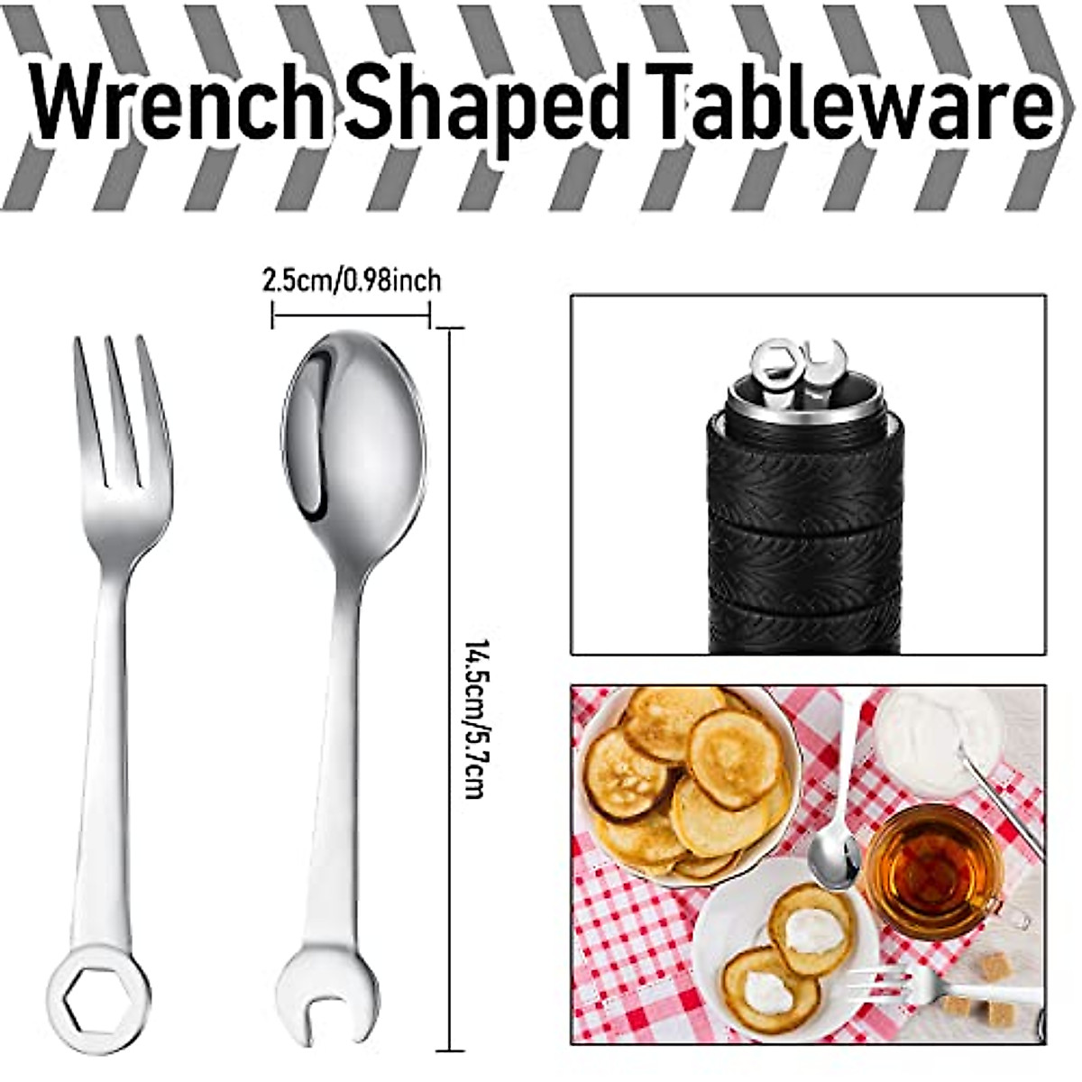 Yungyan 3 Pieces Tyre Water Bottle Gift for Man Stainless Steel Coffee Tea Mug Mechanic Gifts with Tool Fork and Spoon for Christmas Car Lover Father Birthday Gift