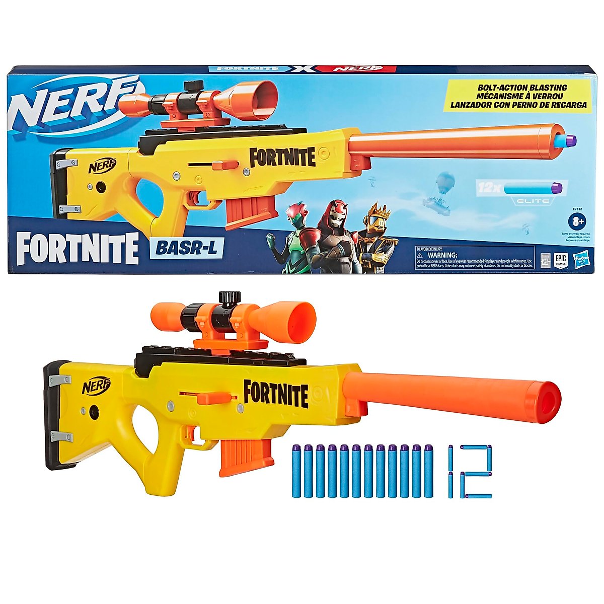 Nerf Fortnite BASR-L Bolt Action, Clip Fed Blaster - Includes Removable Scope, 6-Dart Clip and 12 Official Elite Darts