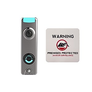 Skybell Trim II Pro Silver Wi-Fi Video Doorbell Camera Bundled with 4 inch Warning Sticker