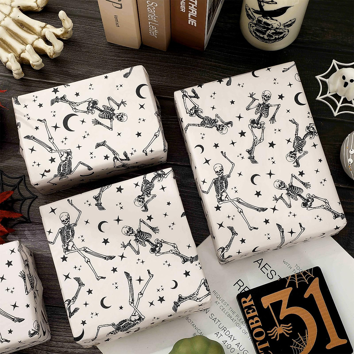Whaline 100 Sheets Halloween Tissue Paper Dancing Skeleton Gift Wrapping Paper Decorative Art Paper for Home Party DIY Crafts Supplies, 14 x 20 Inch