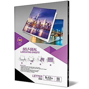 Everest Self Adhesive Laminating Sheets, Single Sided, Waterproof, Removable Adhesive Within 24 Hours, 9 x 12 Inches, 60 Clear Self Seal Laminating Sheets, Letter Size