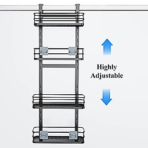 Nieifi Adjustable Over The Door Shower Caddy Organizer Shelves Rack with Hooks, Hanging Rustproof Shower Shelf Storage Basket for Inside Shower, Small Items Don’t Fall, Balck 4 Tier