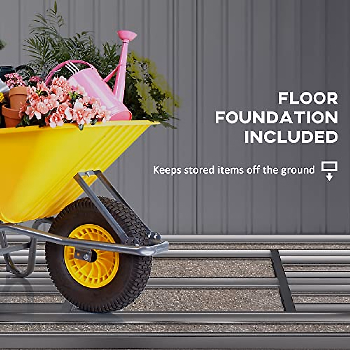 Outsunny 8' x 7' Outdoor Storage Shed, Garden Tool Metal Shed with Foundation Kit, Double Lockable Door, Air Vents and Sloping Roof, for Backyard, Patio, Lawn, Teak