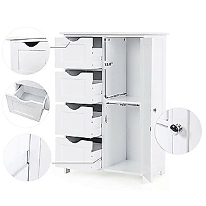 MAXCBD Nightstand Bedside Table Drawer Cabinet Bathroom Storage Cabinet 4 Drawers and 1 Adjustable Shelf Cabinet Home Furniture Clean Lines and Simple Silhouette Add Elegance Storage Tower Dresser