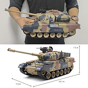 Leopmase Remote Control Tank, 2.4Ghz 15 Channel 1/18 M60 Main Battle RC Tank Two Rechargeable Batteries That Shoot Airsoft RC Army Military Vehicle Toys for Adults & Kids