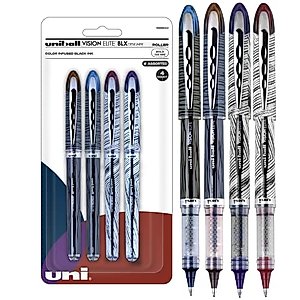 Uni-Ball 1858842 uni-ball Vision Elite Designer Series Rollerball Pens, Bold Point (0.8mm), Black, 4 Count