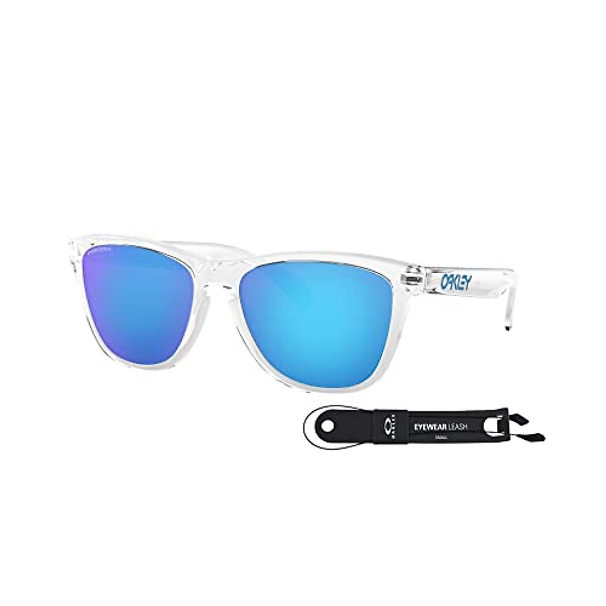 Oakley Frogskins OO9013 9013D0 55mm Crystal Clear/Prizm Sapphire Sunglasses for Men For Women Bundle Leash +VISIOVA Accessories