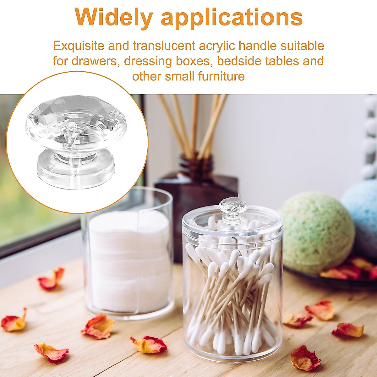 MOROBOR Mini Acrylic Pull Knobs, 24pcs Diamond-Shaped Self Stick Knobs No Drilling Clear Acrylic Self Adhesive Knobs for Mirror Closet Box Gift Case and Other Small Furniture