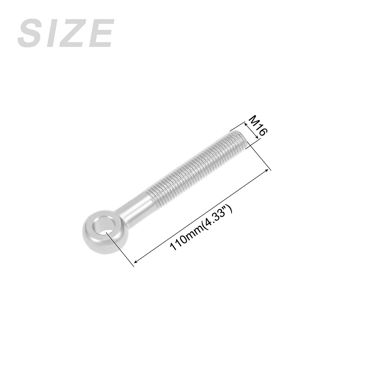 METALLIXITY Shoulder Swing Lifting Bolt (M16x110mm) 1Pcs, 304 Stainless Steel Eye Bolts - for Home Renovation, Pipeline Gate Valves Fasteners, Silver