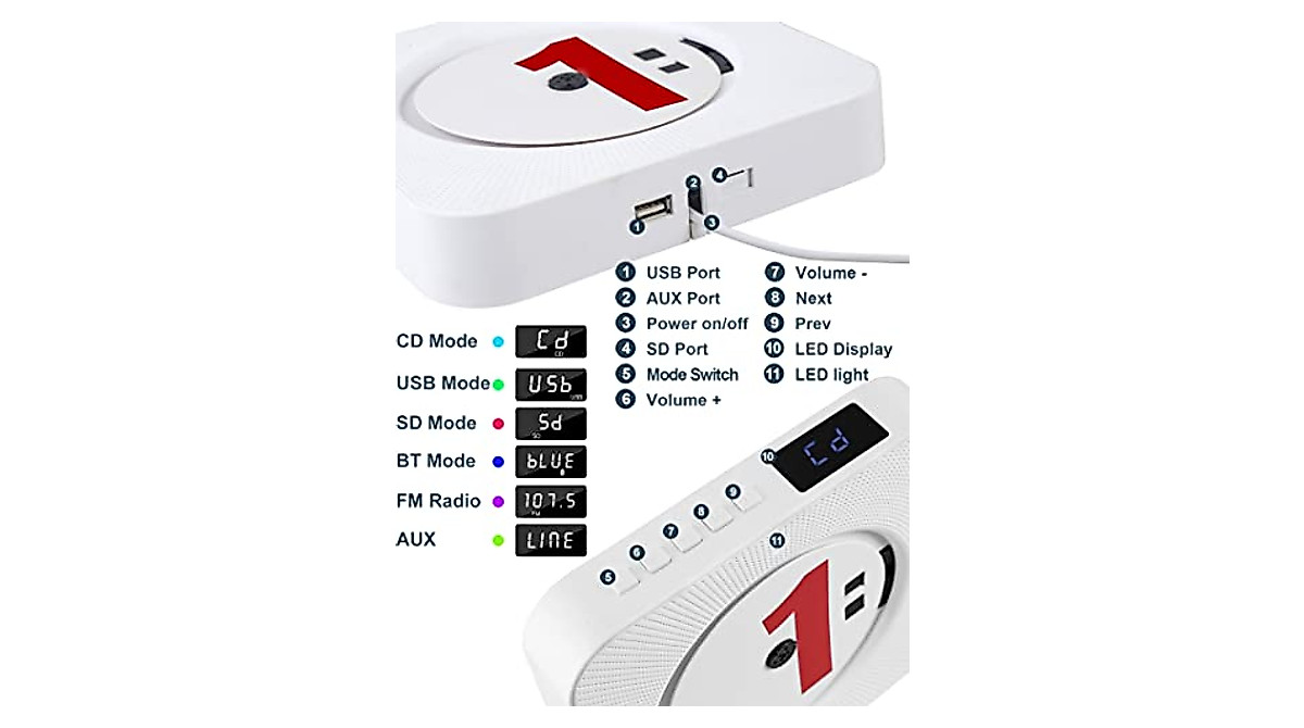 Wall Mountable CD Player - Homlab Bluetooth Desktop CD Player with ...