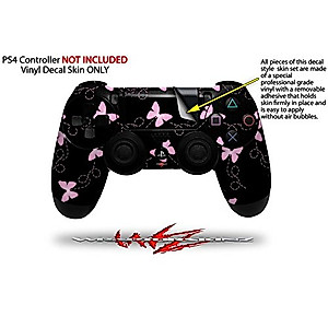 WraptorSkinz Skin Compatible with Sony PS4 Dualshock Controller PlayStation 4 Original Slim and Pro Pastel Butterflies Pink on Black (Controller NOT Included)