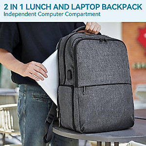 SLOTRA Lunch Backpack,17 Inch Laptop Backpack with Lunch Box USB Port Travel Computer Backpack Large Capacity Busniess Commute Bag