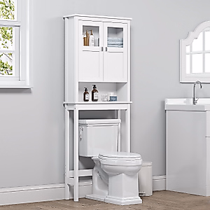 Spirich Bathroom Cabinet Over Toilet, Bathroom Storage Cabinet with Glass Doors and Adjustable Shelves, Over The Toilet Storage Cabinet, White