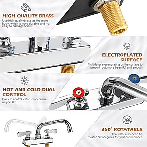 Commercial Bar Sink Faucet 4 Inch Center Deck Mount Bar Sink Faucet 2 Hole Brass Constructed & Chrome Polished with 12" Swivel Spout & Dual Lever Handles
