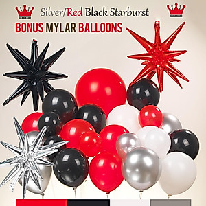Kozee Black Red silver White Balloon Garland kit 146Pcs and Mylar starburst balloons for Birthday Party 2024 graduation prom day baby shower Decorations