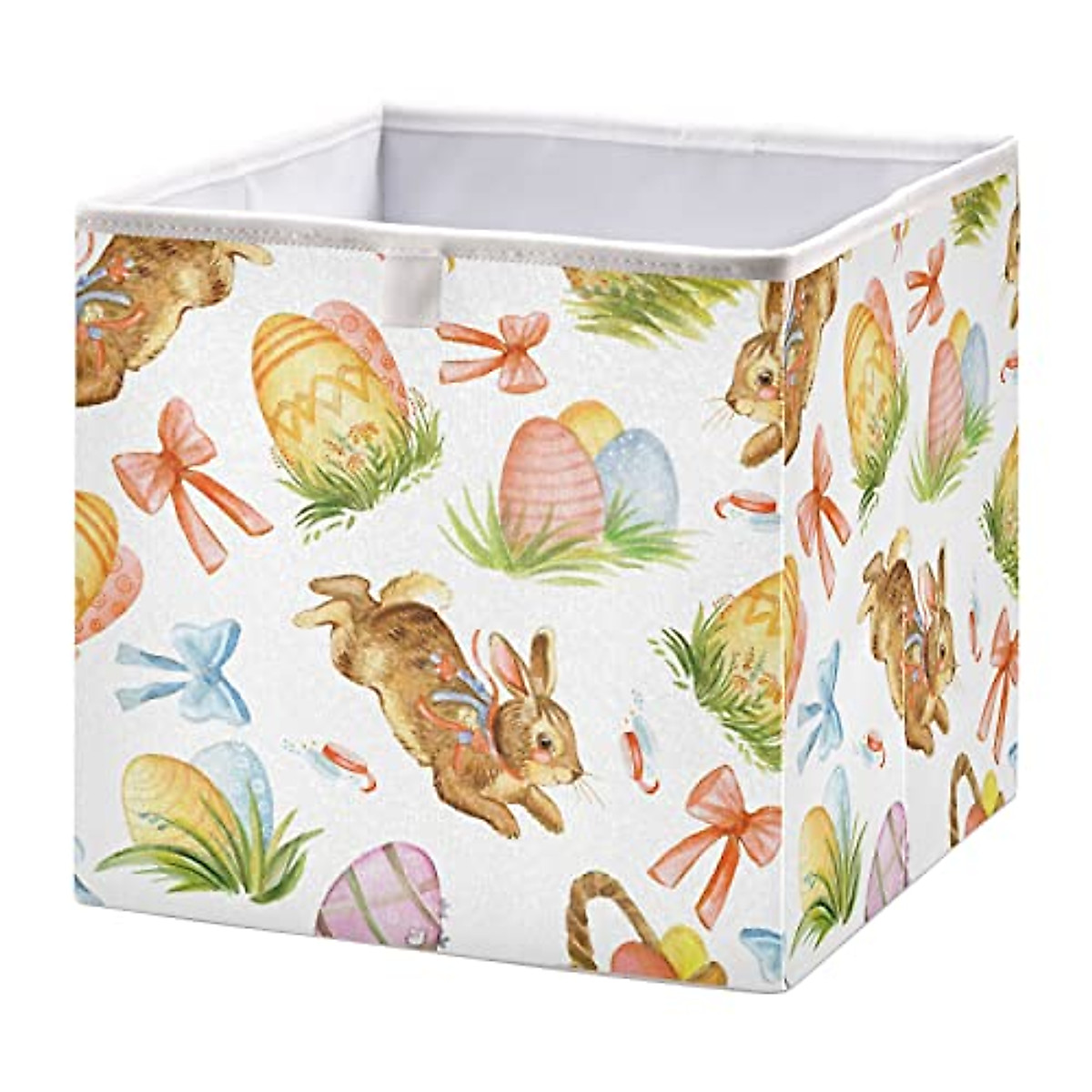 Spring Easter Bunny Storage Basket Storage Bin Square Collapsible Shelves Basket Fabric Storage Organizer for Office Bedroom ClothesToys