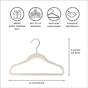 3 Sprouts Velvet Baby Hangers - Non-Slip Hanger for Infant, Toddler, Baby Clothes - Closet Kids Hangers with Slim Design, Nordic Colors, Pack of 30 - Cream