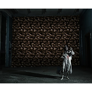 3Pcs Halloween Graveyard Skeleton Theme Party Decorations,Rectangle Plastic Smooth Surface Waterproof Catacombs Skull Sign Backdrop Tablecloth for Halloween Party Decoration and Supplies,54×108 inches