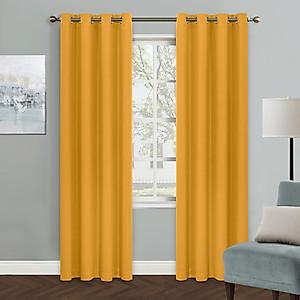 MYSKY HOME Yellow Blackout Curtains for Living Room Bedroom Curtains 84 Inches Long Grommet Room Darkening Window Curtains Thermal Insulated Single Panel Curtains 52 x 84 Inch, Mustard Yellow