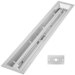 GASPRO 48 x 6 Inch Drop-in Fire Pit Pan and Burner, Natural Gas & Propane Fire Pit Insert with Linear Burner, Heavy Duty 304 Stainless Steel, Mounting Plates Included