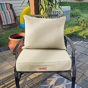 Faible Poisson Outdoor Chair Cushions, 18 x 18 Inch Waterproof Patio Furniture Back & Deep Seat Cushion Set with Handle and Anti-Slip Straps for Indoor Garden Camping, Plain Beige