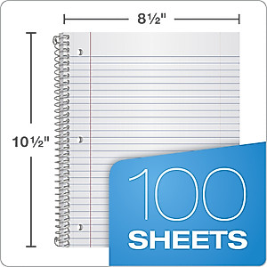 Oxford Spiral Notebooks, 1-Subject, Wide Ruled Paper, Durable Plastic Cover, 100 Sheets, Divider Pocket, 3 per Pack (10389)