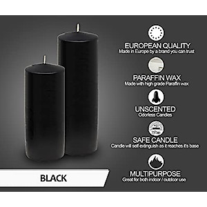 Hyoola Black Pillar Candles 2x8 Inch - 4 Pack Unscented Pillar Candles - European Made
