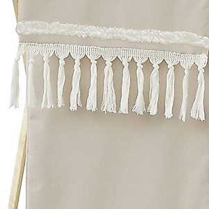 Sweet Jojo Designs Boho Bohemian Baby Kid Clothes Laundry Hamper - Solid Taupe Beige Ivory Cream Off White Linen Farmhouse Shabby Chic Designer Modern Minimalist Tassel Macrame Cotton Neutral Unisex