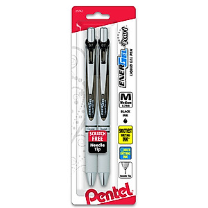 Pentel EnerGel Pearl RTX Retractable Liquid Gel Pen, (0.7mm), Medium Line, Needle Tip, Black Ink, Pack of 2 (BLN77WBP2A)