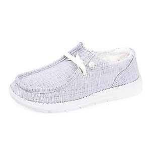 Women's Slip On Loafer Shoes Canvas Low Top Fashion Sneakers Casual Flat Comfortable Walking Shoes Light Grey09