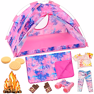 ZITA ELEMENT 11 Items 18 Inch Doll Accessories Camping Tent Set - Including Doll Camping Tent Clothes Set Binoculars Campfire Chocolate Compressed Biscuit